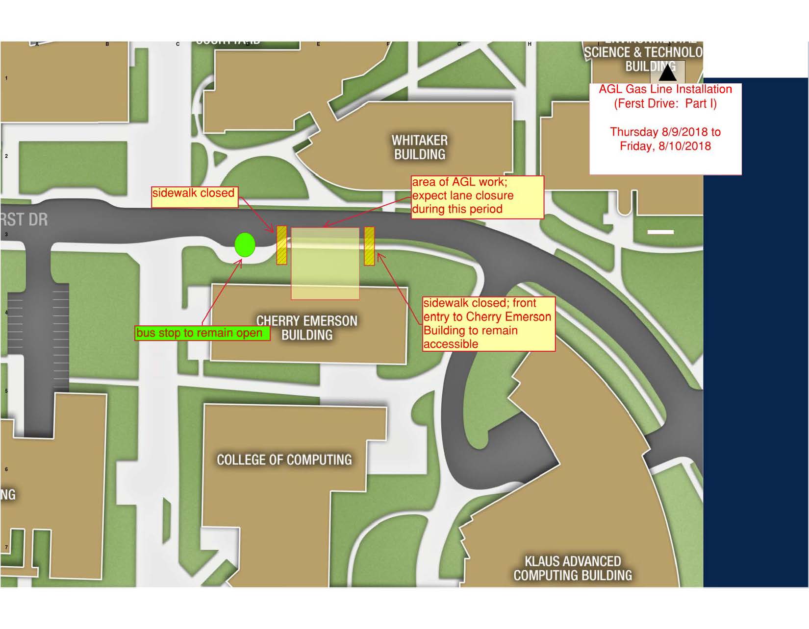 Ferst Drive Lane Closures | Infrastructure and Sustainability